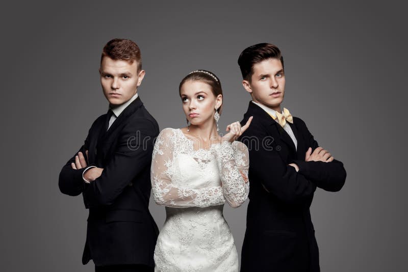 Two Handsome Men and Beautiful Bride, Studio Stock Image - Image of ...