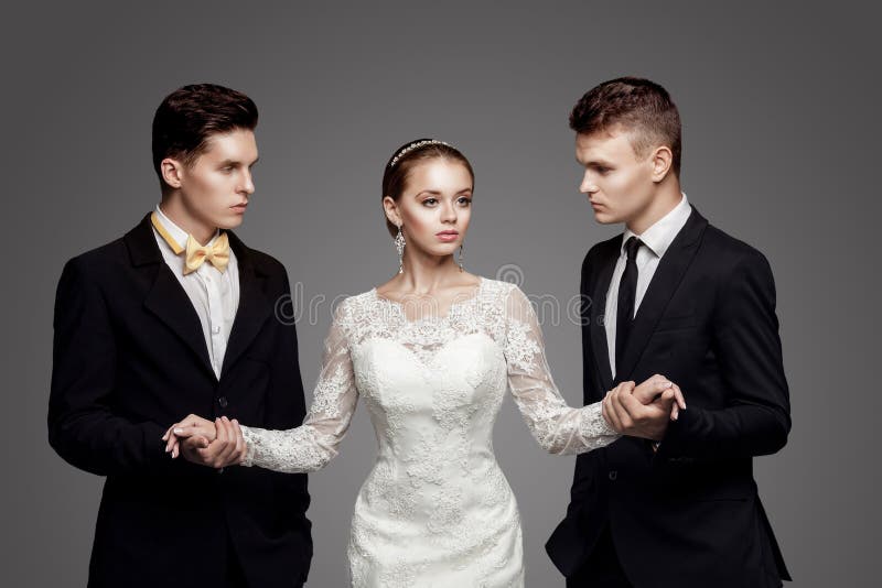 Two Handsome Men and Beautiful Bride, Studio Stock Photo - Image of ...