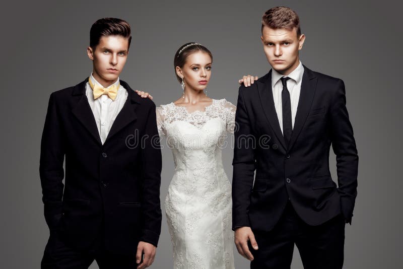 Two Handsome Men and Beautiful Bride, Studio Stock Photo - Image of ...