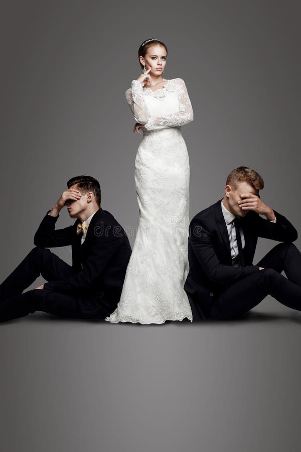 Two Handsome Men and Beautiful Bride, Studio Stock Photo - Image of ...