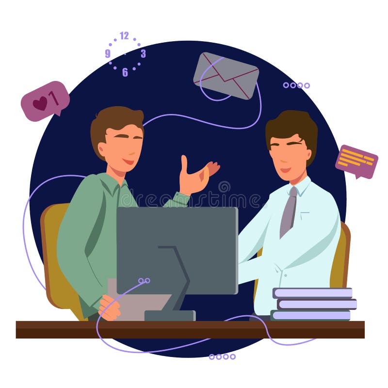 Two Handsome Men are Working on Computers and Speaking.Working Process ...