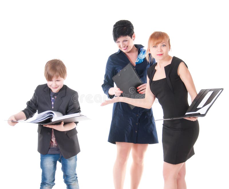 Two Handsome Women and Their Boss Holding Folder with Papers. Stock ...