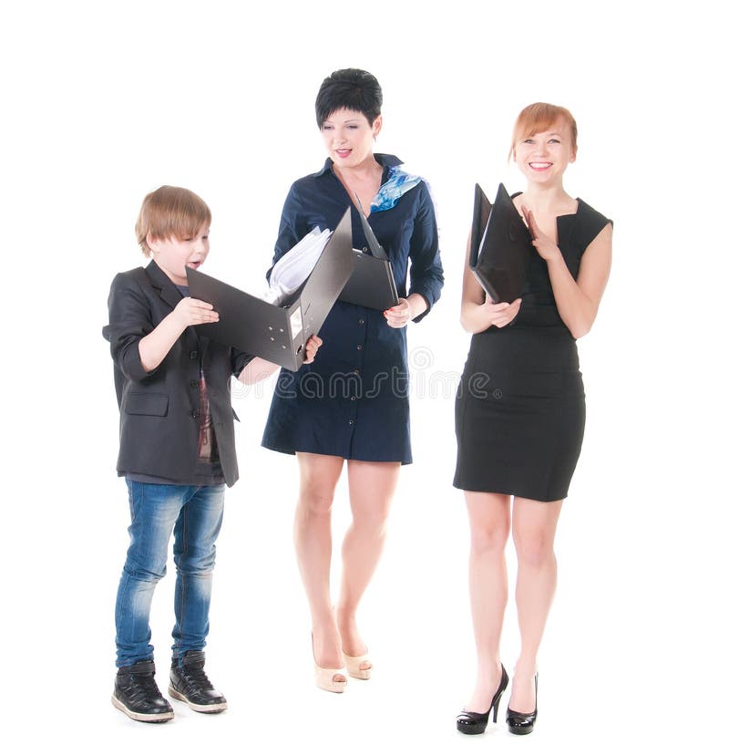 Two Handsome Women and Their Boss Holding Folder with Papers. Stock ...