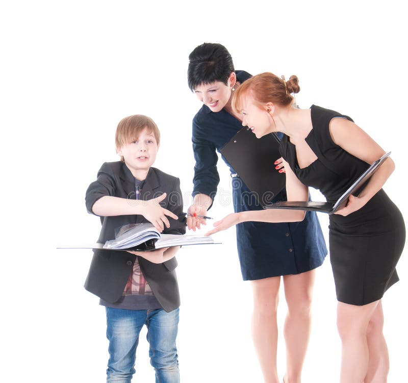 Two Handsome Women and Their Boss Holding Folder with Papers. Stock ...