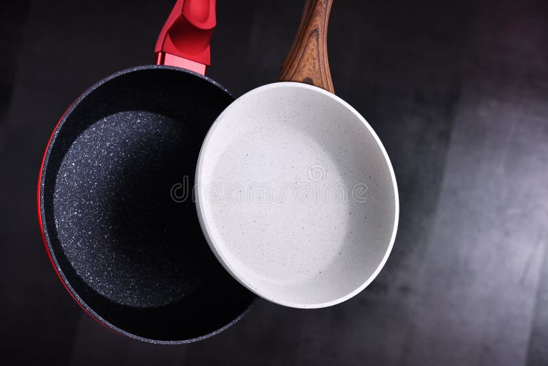 Two Hanging Stainless Frying Pans Stock Image - Image of clean ...