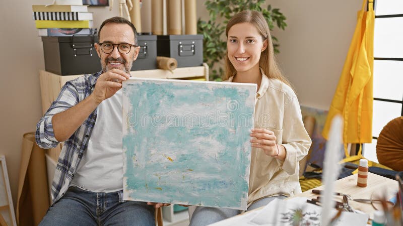 Two Happy Artists, Smiling Confidently, Sharing a Moment of Creativity ...