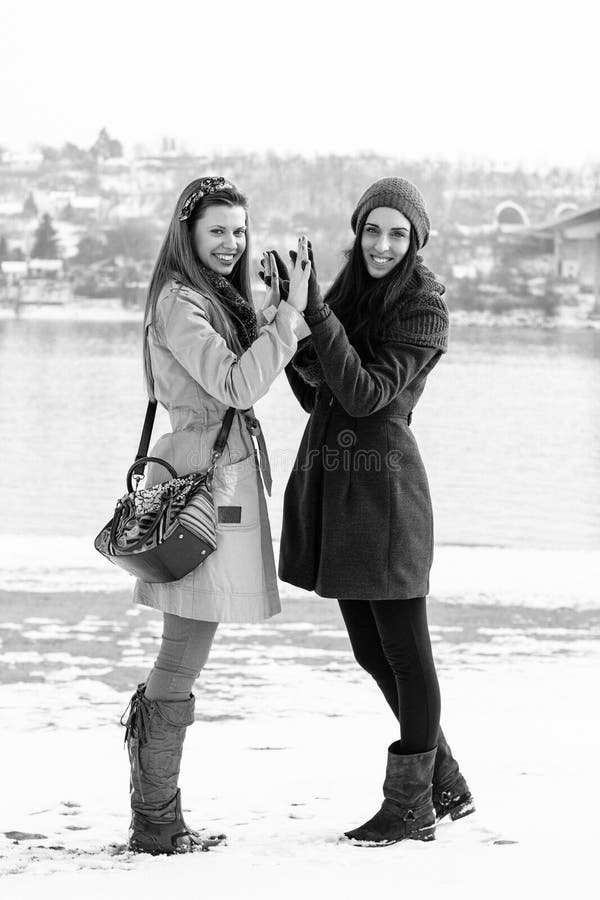 Two Happy Best Friends, Winter Time Stock Photo - Image of girl, person ...