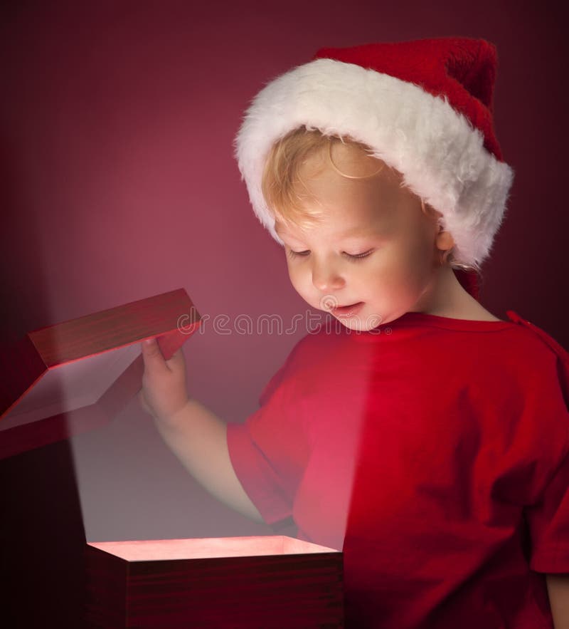 Two Happy Boy Open Christmas Gift-box Stock Photo - Image of face, open ...