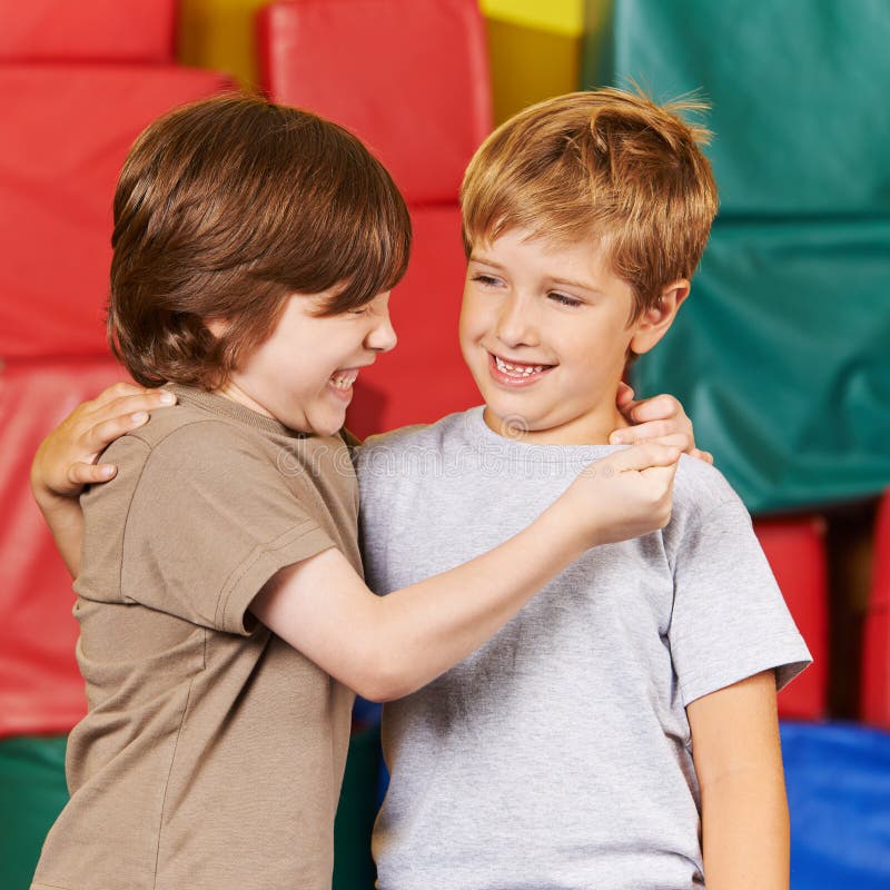 Two Happy Boys Having Fun in Gym Stock Image - Image of play, vitality ...