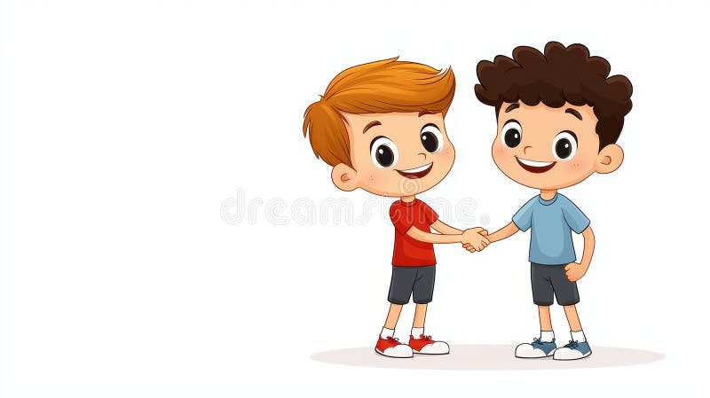 Two Happy Boys Shaking Hands Stock Illustration - Illustration of unity ...