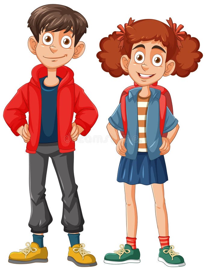 Two Children Standing Side by Side Stock Vector - Illustration of kids ...