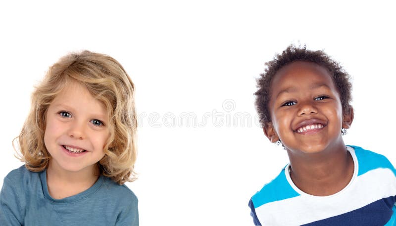 Two Happy Children Looking at Camera Stock Photo - Image of blond ...