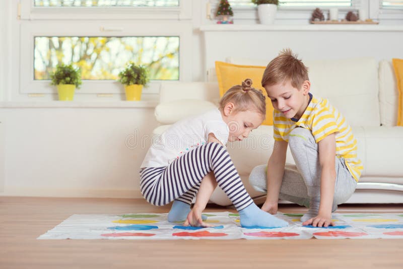 Two Happy Children Playing Exciting Game at Home Stock Image - Image of ...