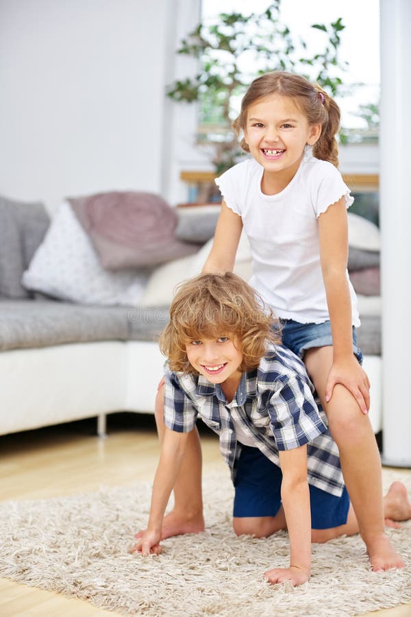 Two Happy Children Playing at Home Stock Photo - Image of playful ...