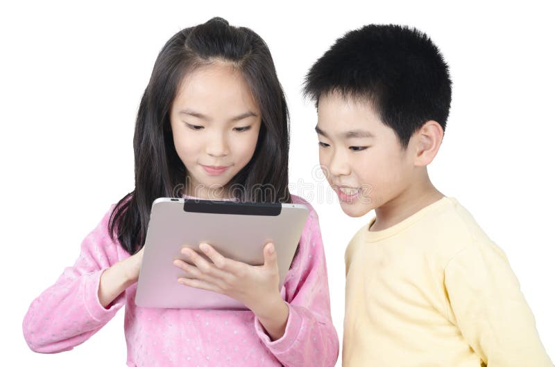 Two Happy Children Using Touch Pad Computer Stock Image - Image of ...
