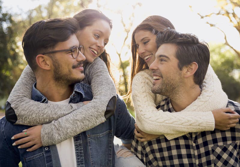 Two young happy couples stock photo. Image of caucasian - 202938726