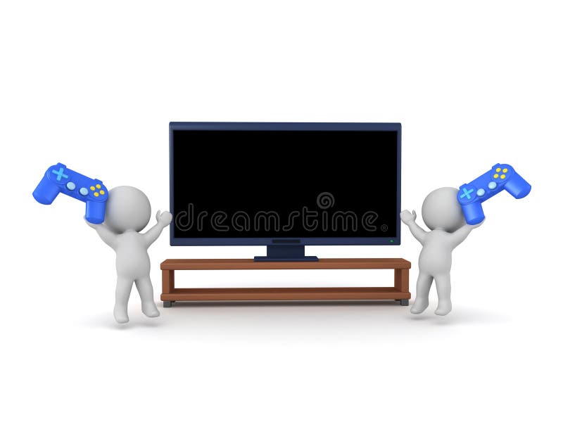 Two Happy 3D Characters Playing Video Games Stock Illustration ...