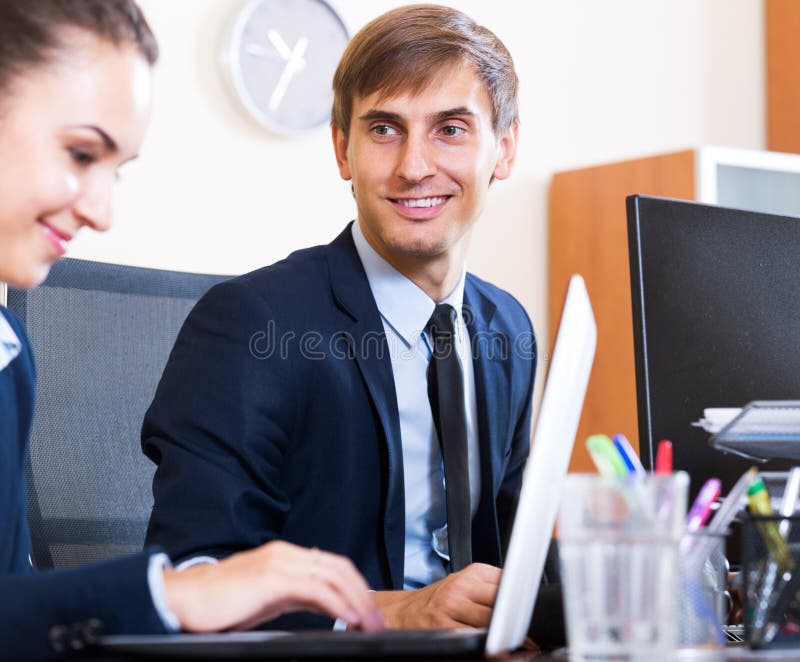 Two Happy Employees in Office Stock Image - Image of suits, teamwork ...