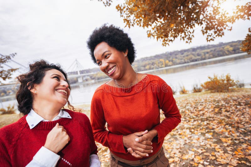 Happy Female Friends Walking Outside Stock Image - Image of life ...