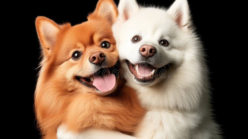 Two Fluffy Pomeranian Dogs Happy Expressions Stock Photos - Free ...