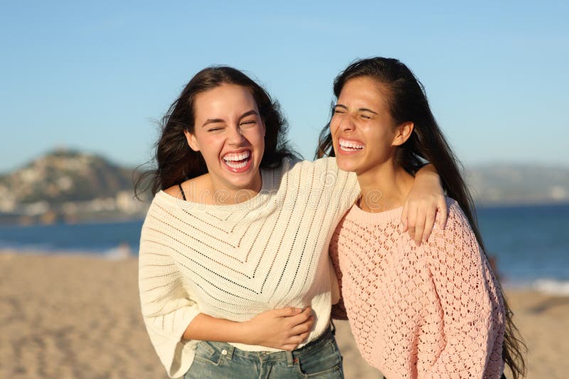 Two Happy Friends Laughing Hilariously at Sunset Stock Photo - Image of ...