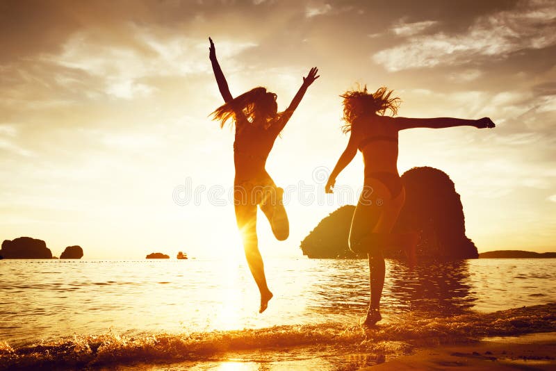 297 Happy Friends Sunset Beach Run Jump Stock Photos - Free & Royalty ...