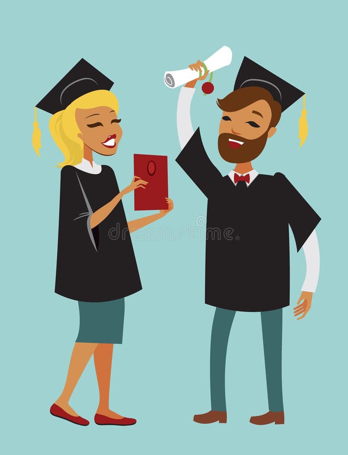 Two Happy Graduating Students Stock Vector - Illustration of gown ...