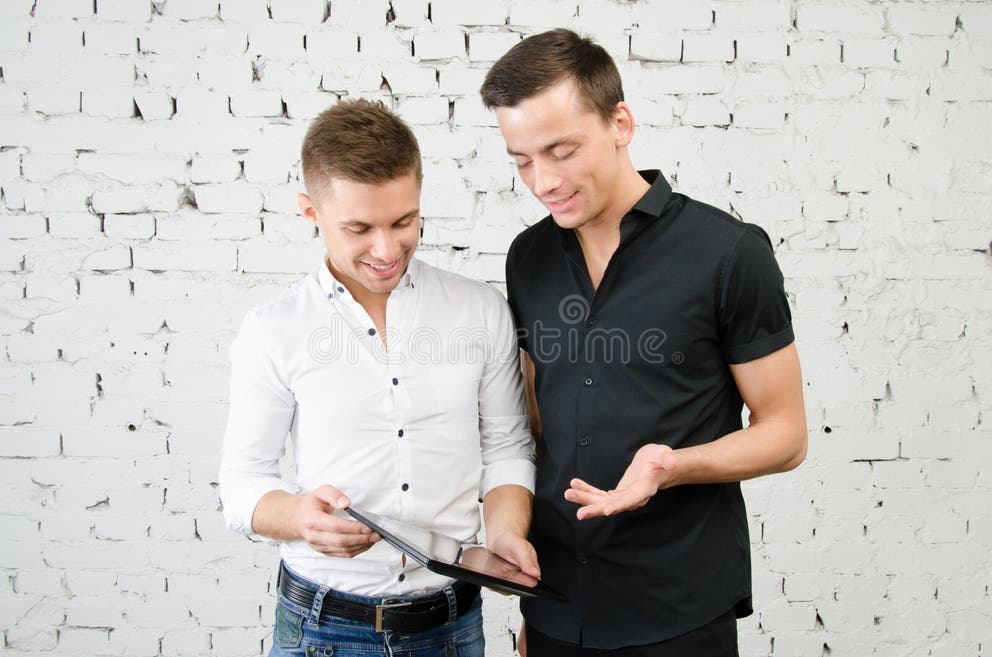 Two Happy Guys and a Tablet. Work and Study. Stock Photo - Image of ...