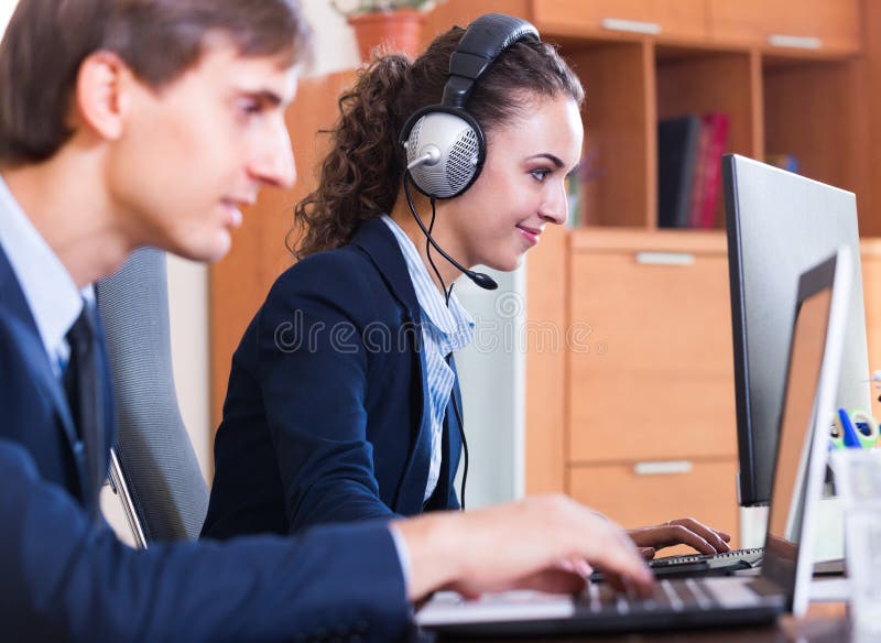 Happy operators stock image. Image of clerk, closeup, pretty - 4134117