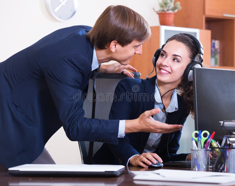 Two Happy Help Line Operators Stock Image - Image of helping, modern ...