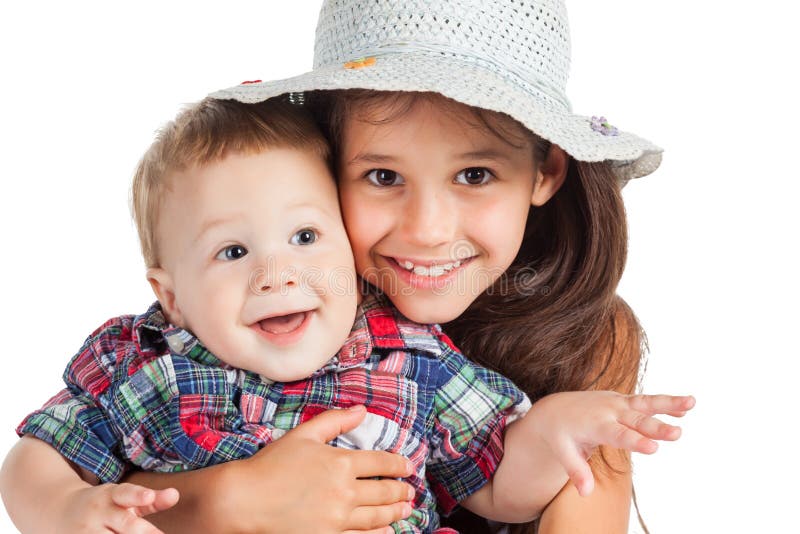Two happy kids together stock photo. Image of studio - 37571202