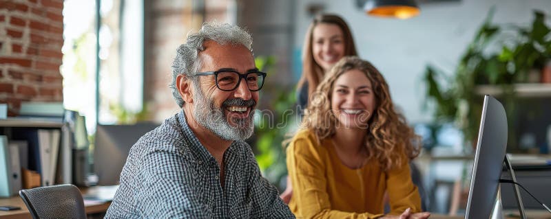Two Happy Middle-aged People Smiling at Work in a Modern Office Setting ...