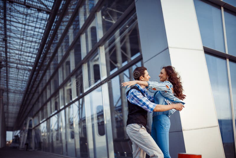 Two Happy People at the Airport Stock Photo - Image of love, journey ...