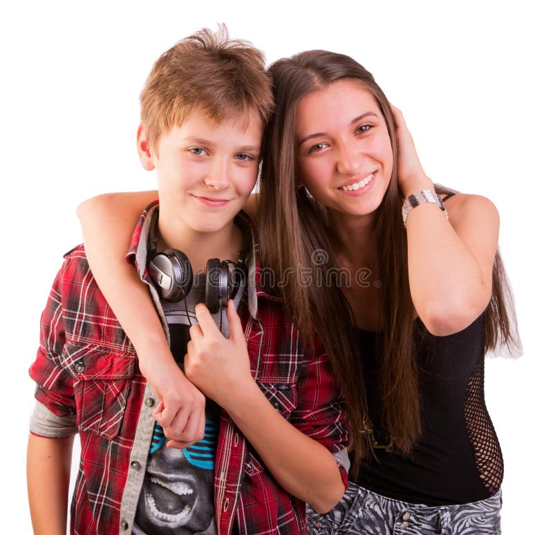 Two Happy Pretty Teenagers Embracing Stock Image - Image of thumb ...