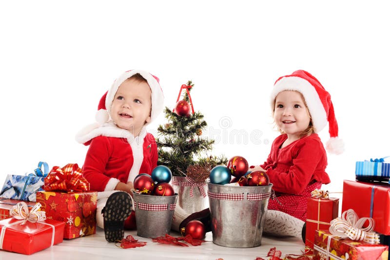 Two happy santa helpers stock image. Image of pine, claus - 28069447