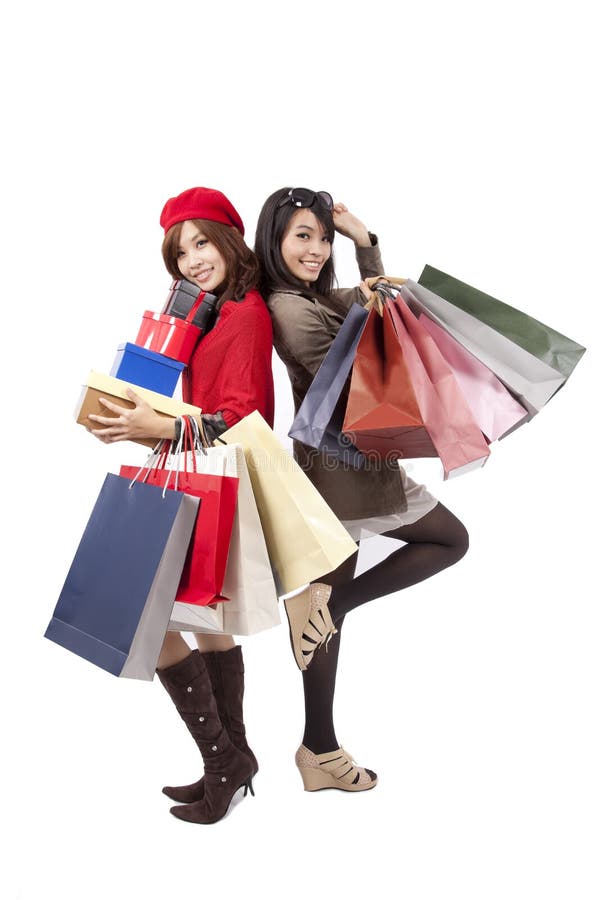 Two Happy Shopping Beautiful Girls Stock Photo - Image of girls ...