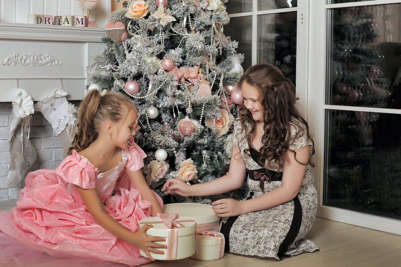 Two Happy Sisters at Christmas Stock Image - Image of friend ...