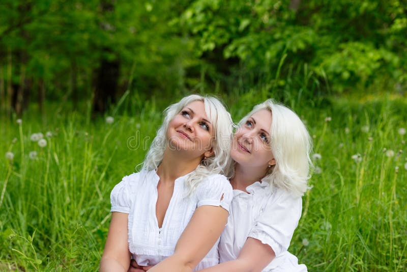 Two Happy Sisters Outdoors in Summer Stock Image - Image of girlfriend ...