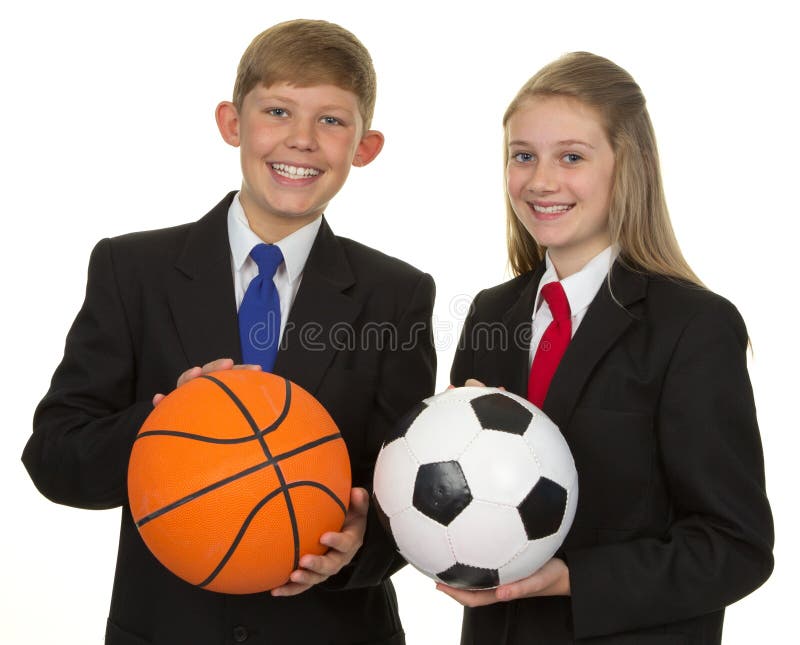 Two Happy Students Holding Ball Stock Photo - Image of laugh, athlete ...