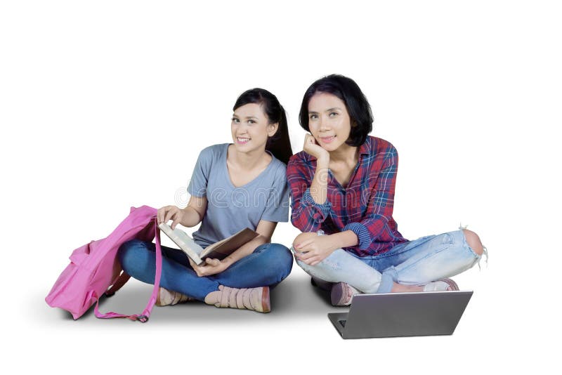 Two Happy Students Studying Together on Studio Stock Photo - Image of ...