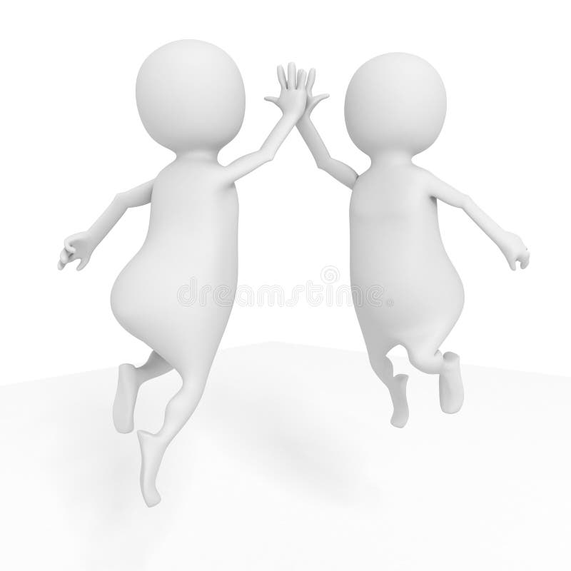 Two Happy Successful White 3d Men Jumping Stock Illustration ...