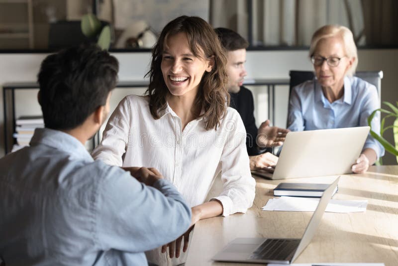 Two Happy Teammates Finish Teamwork, Joint Project Completion with ...