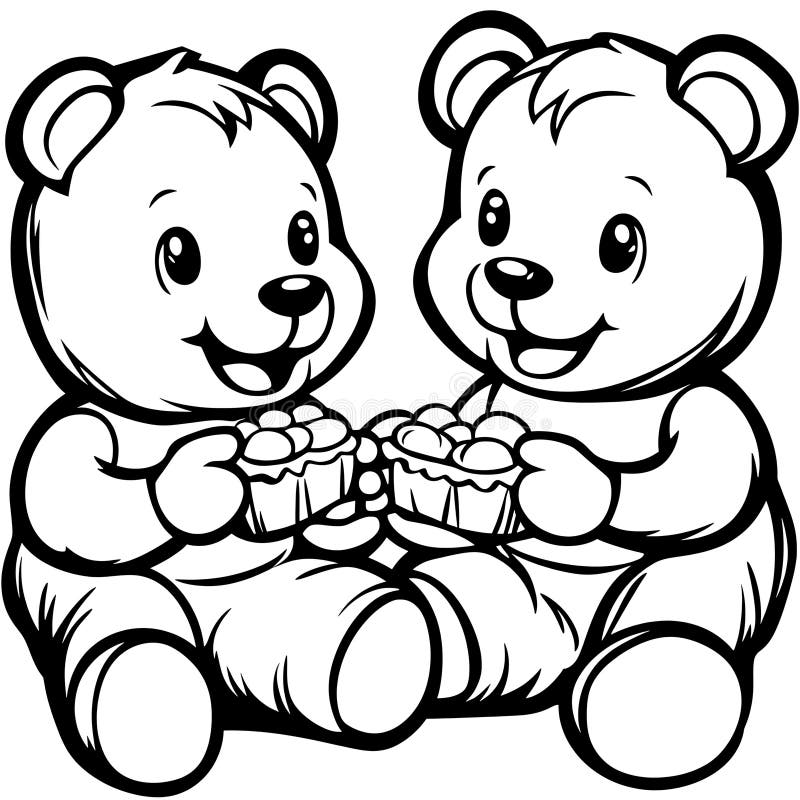 Two Happy Teddy Bears Sharing Treats Stock Illustration - Illustration ...
