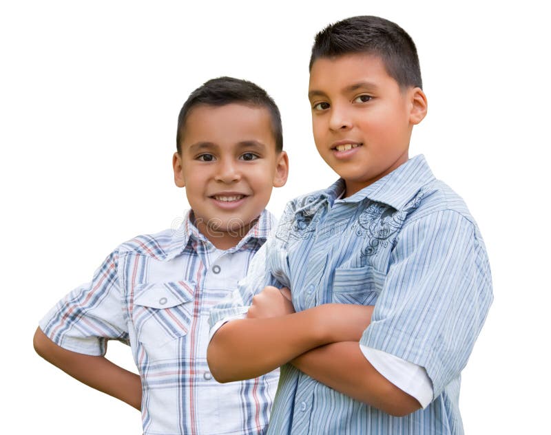 Two Happy Young Hispanic School Boys Isolated on White Stock Image ...
