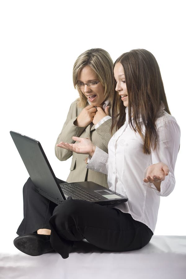Two Happy Young Manager Women Stock Image - Image of elegant, laptop ...
