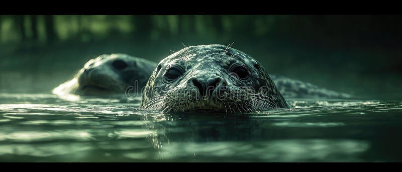 Two Harbor Seals Swimming Together Stock Illustration - Illustration of ...