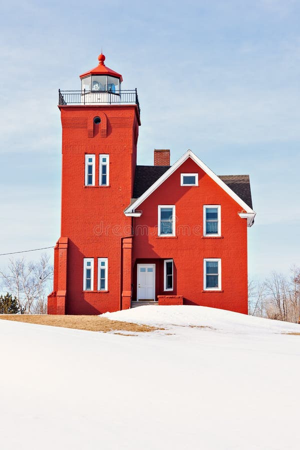 Two Harbors Lighthouse stock image. Image of snow, michigan - 51206109