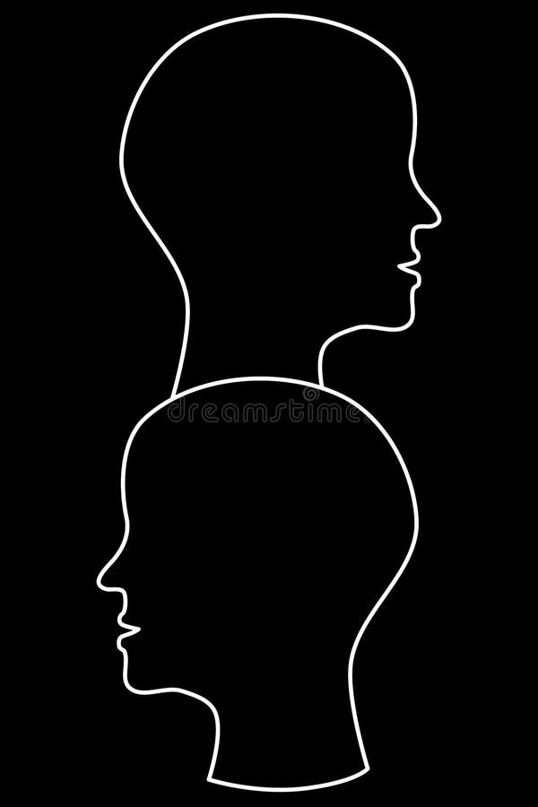 Two Head Silhouettes Opposing Perspectives Stock Illustration ...