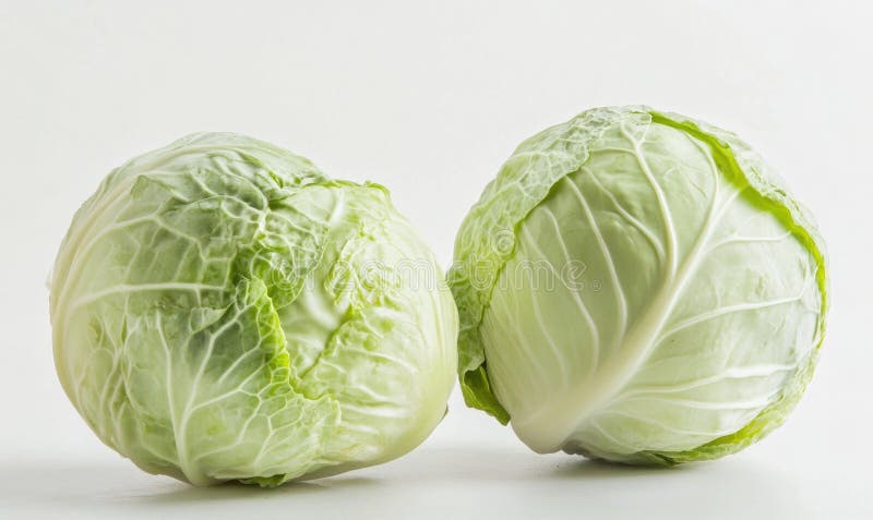 Two Heads of Cabbage are on a White Background Stock Photo - Image of ...
