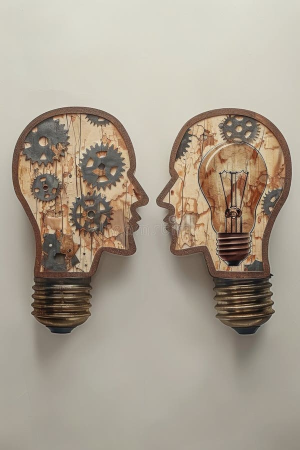 Two Heads with Gears and Cogs Inside of Them are Facing Each Other, AI ...